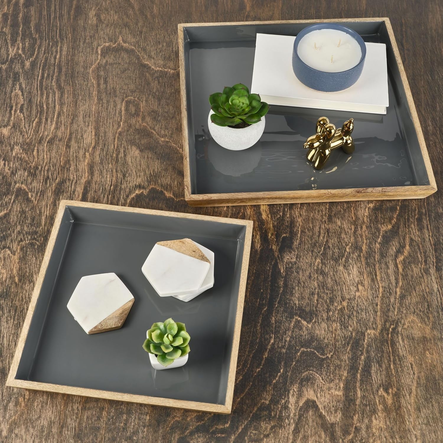 Samara Set of 2 Mango Wood Decorative Serving Trays, Coffee Table Trays ...