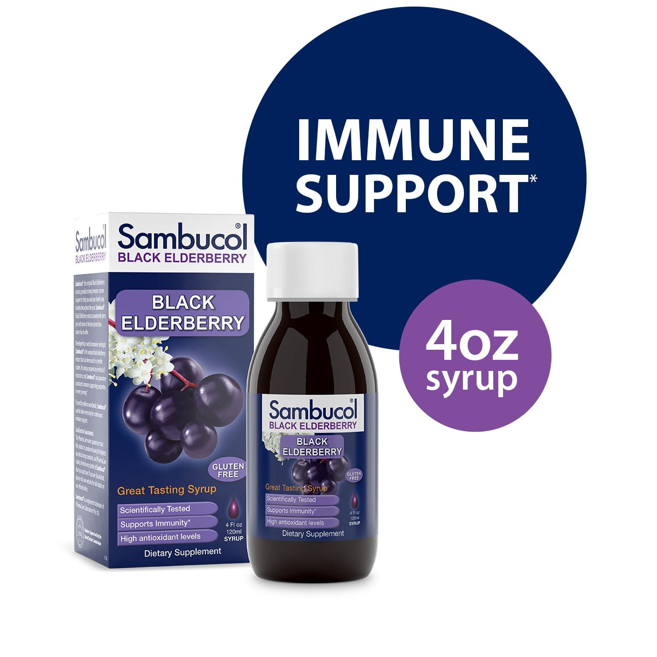 Sambucol Black Elderberry Original Immune Support Syrup - 4oz - Walmart.com