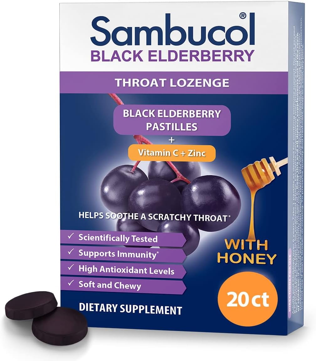 Sambucol Black Elderberry Throat Lozenge - with Honey, Vitamin C & Zinc ...