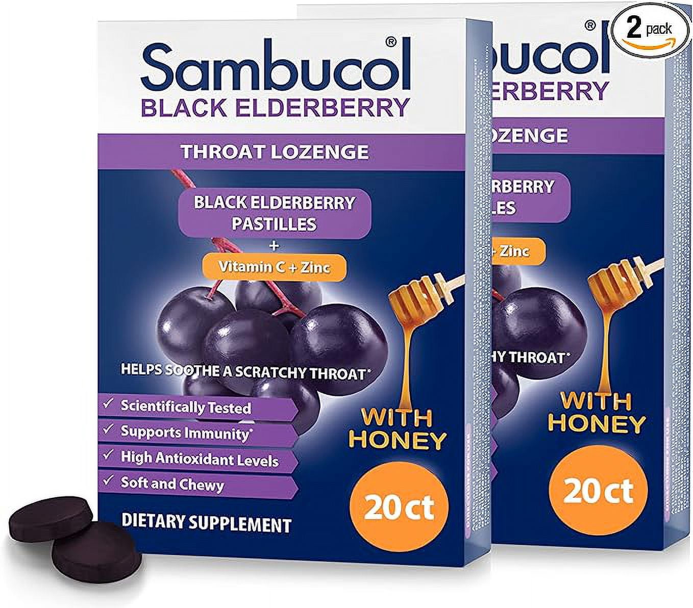 Sambucol Black Elderberry Throat Lozenge - with Honey, Vitamin C & Zinc ...