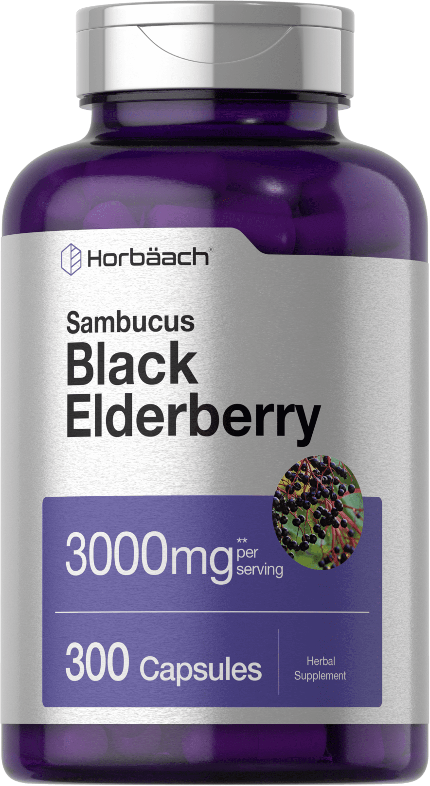Horbaach Sambucus Black Elderberry Extract (3000mg), 300 Capsules ...