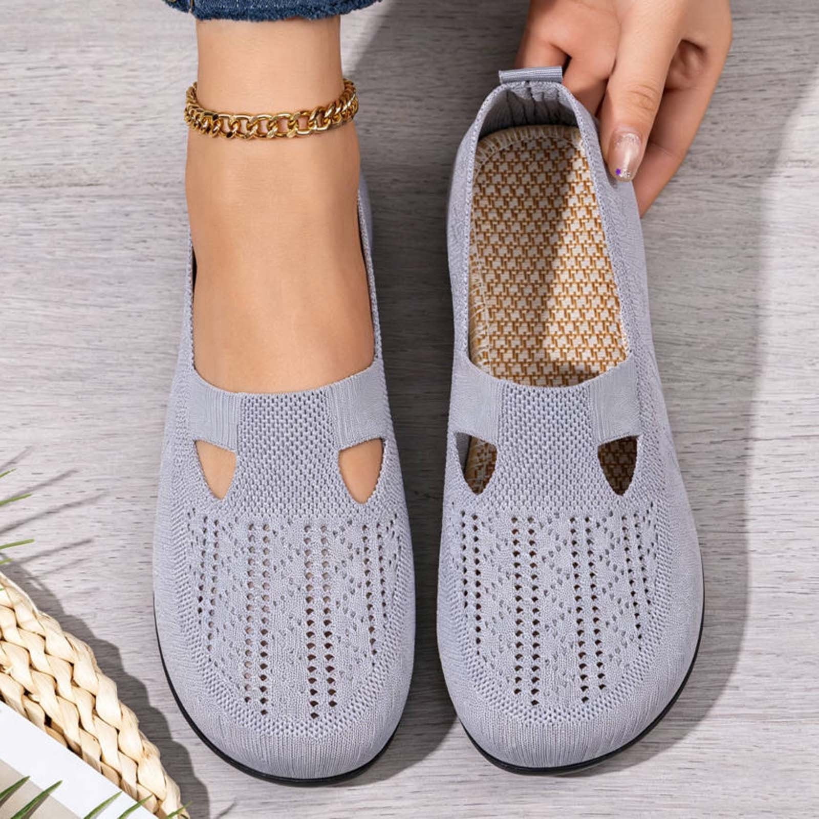 Samdudou Slip On Shoes for Women Closed Toe Knit Mesh Loafers ...