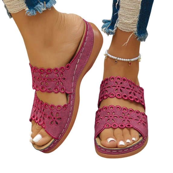 Samdudou Women Summer Wedge Sandals Open Toe Double Strap Hollow Floral ...