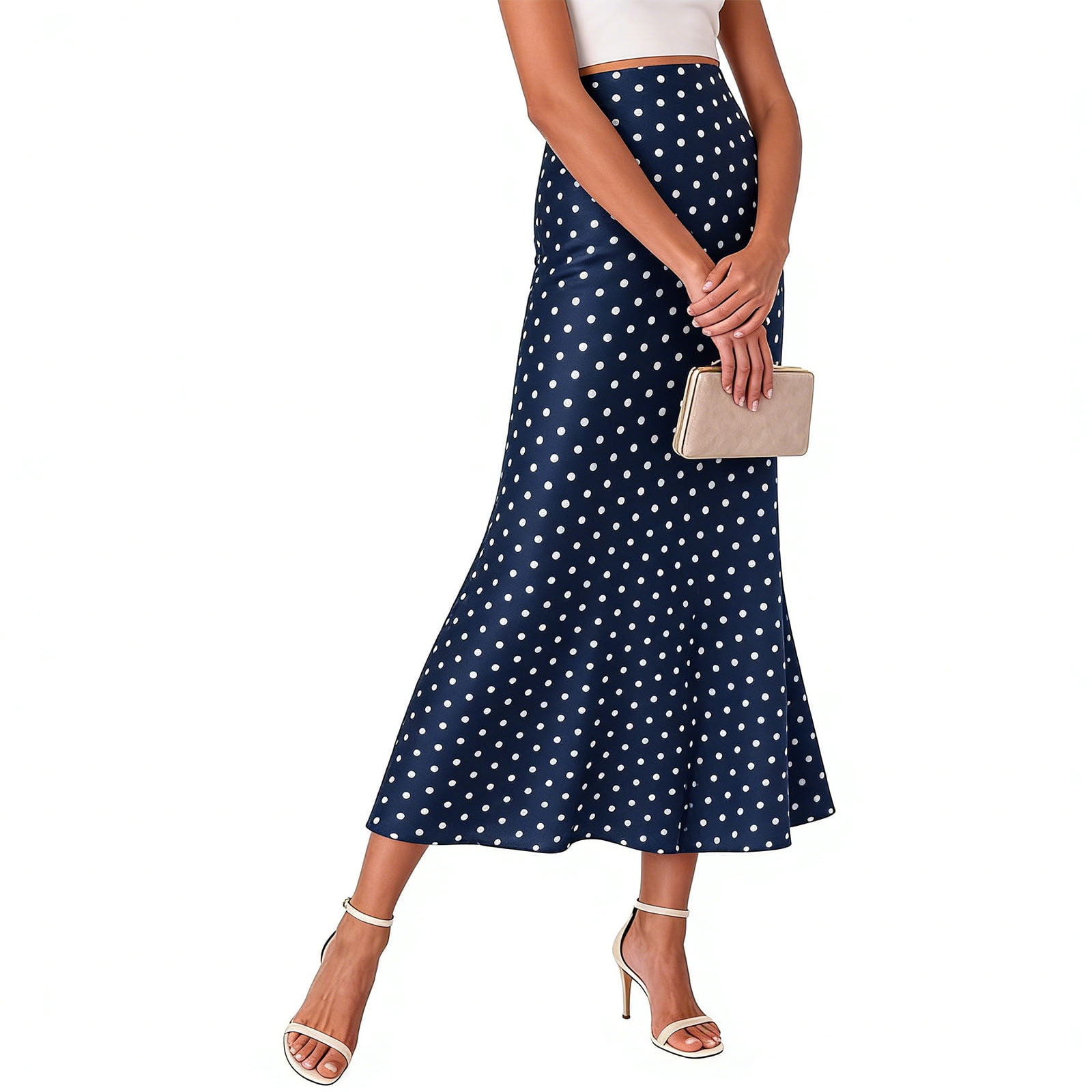 Samdudou Womens Skirts Maxi Skirt High Waisted Polka Dot Long Skirt ...