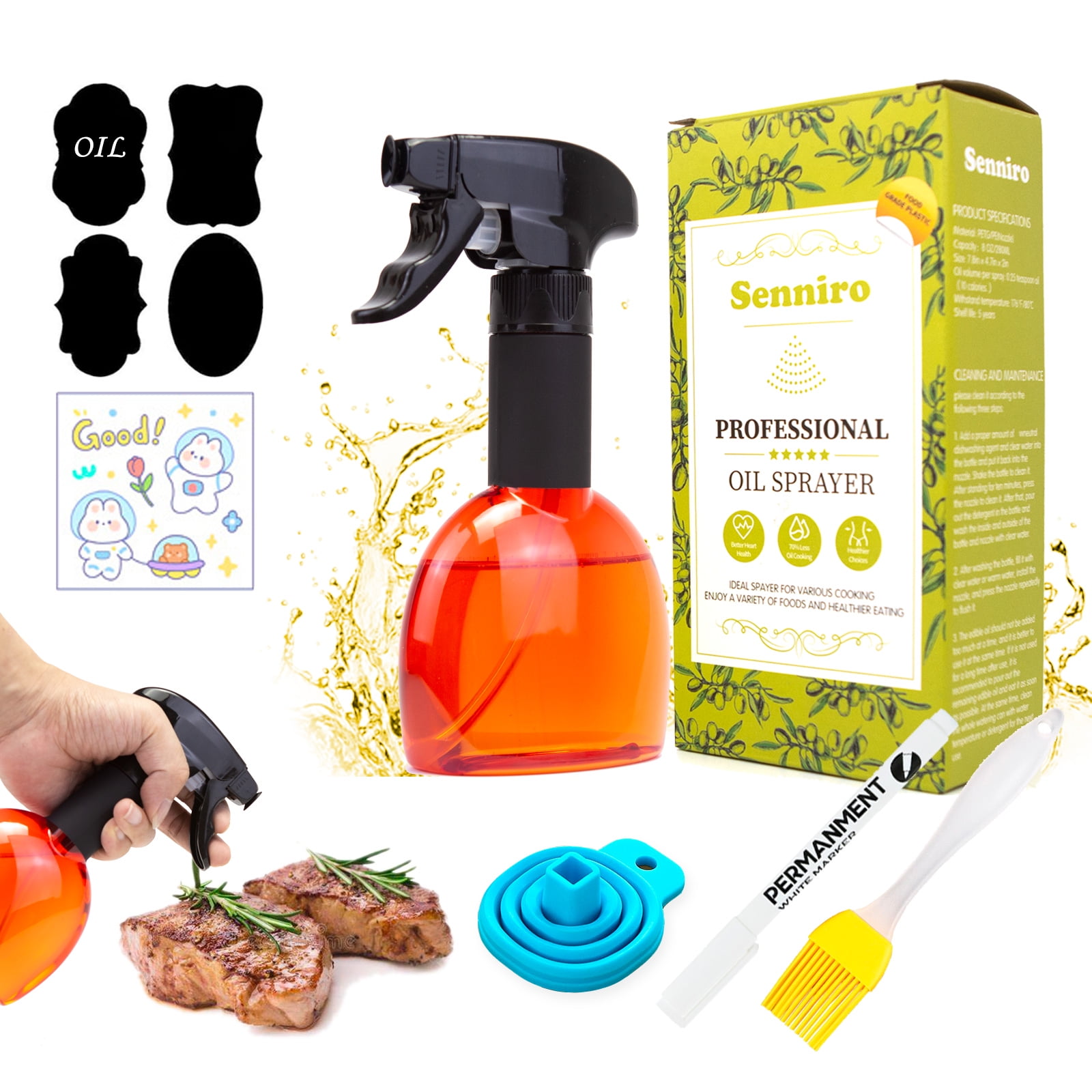 Senniro 8oz Oil Sprayer for Cooking, BBQ, Baking, Salad, Air Fryer ...