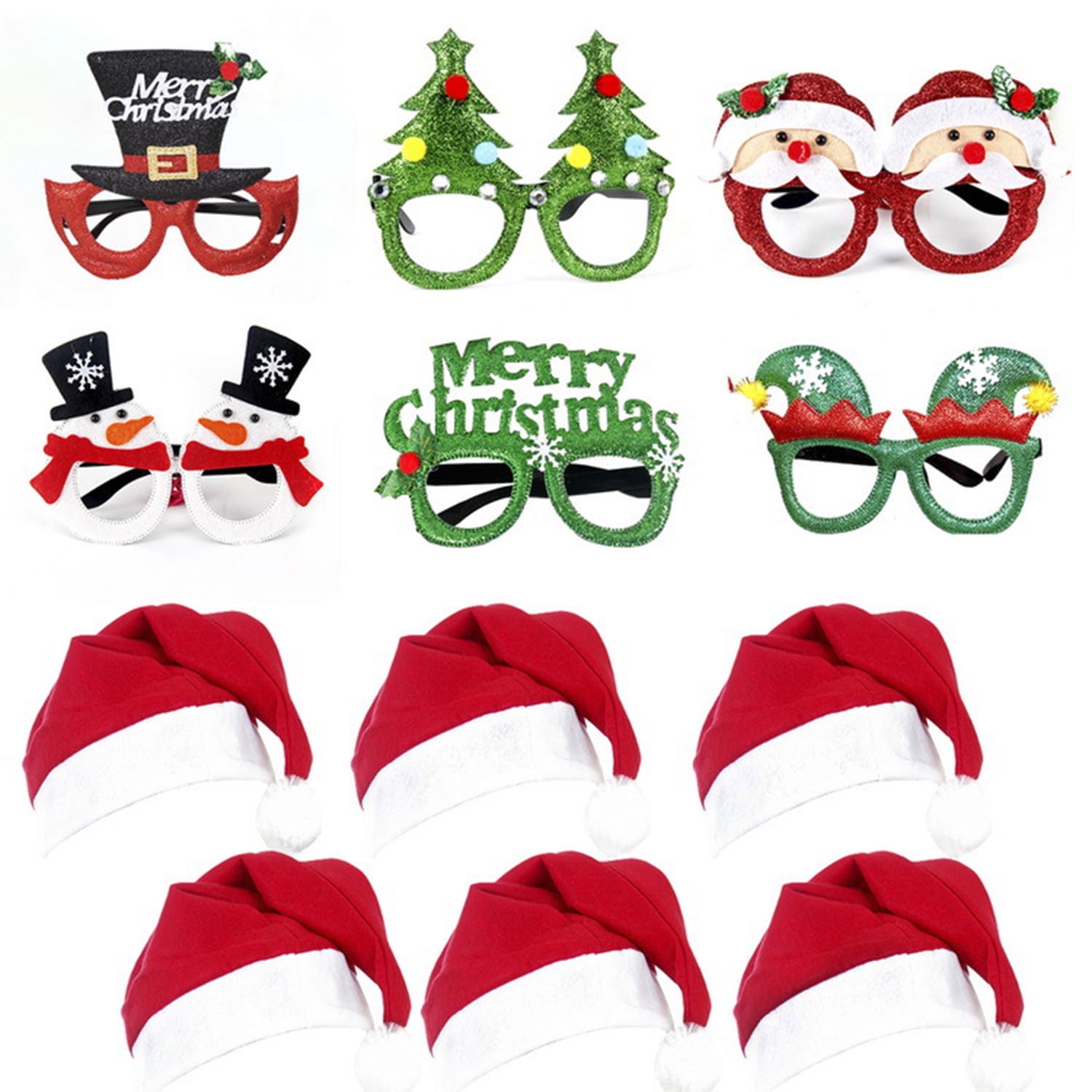 Samhe 12pcs Christmas Party Glasses Hat Set - 6pcs Christmas Glasses ...