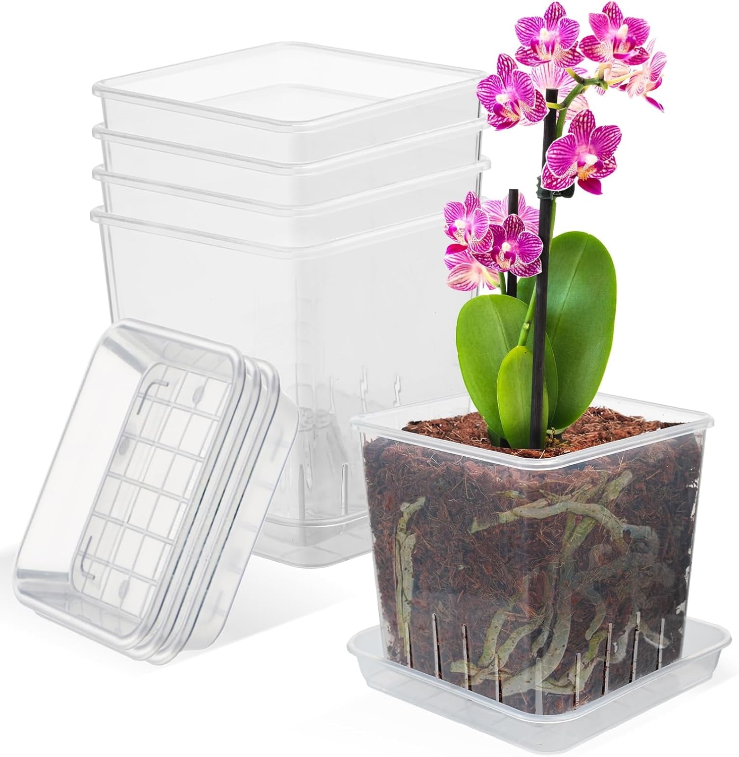 Samhe 5 Pack 5 Inch Plant Pots with Holes and Saucers for Indoor Plants ...