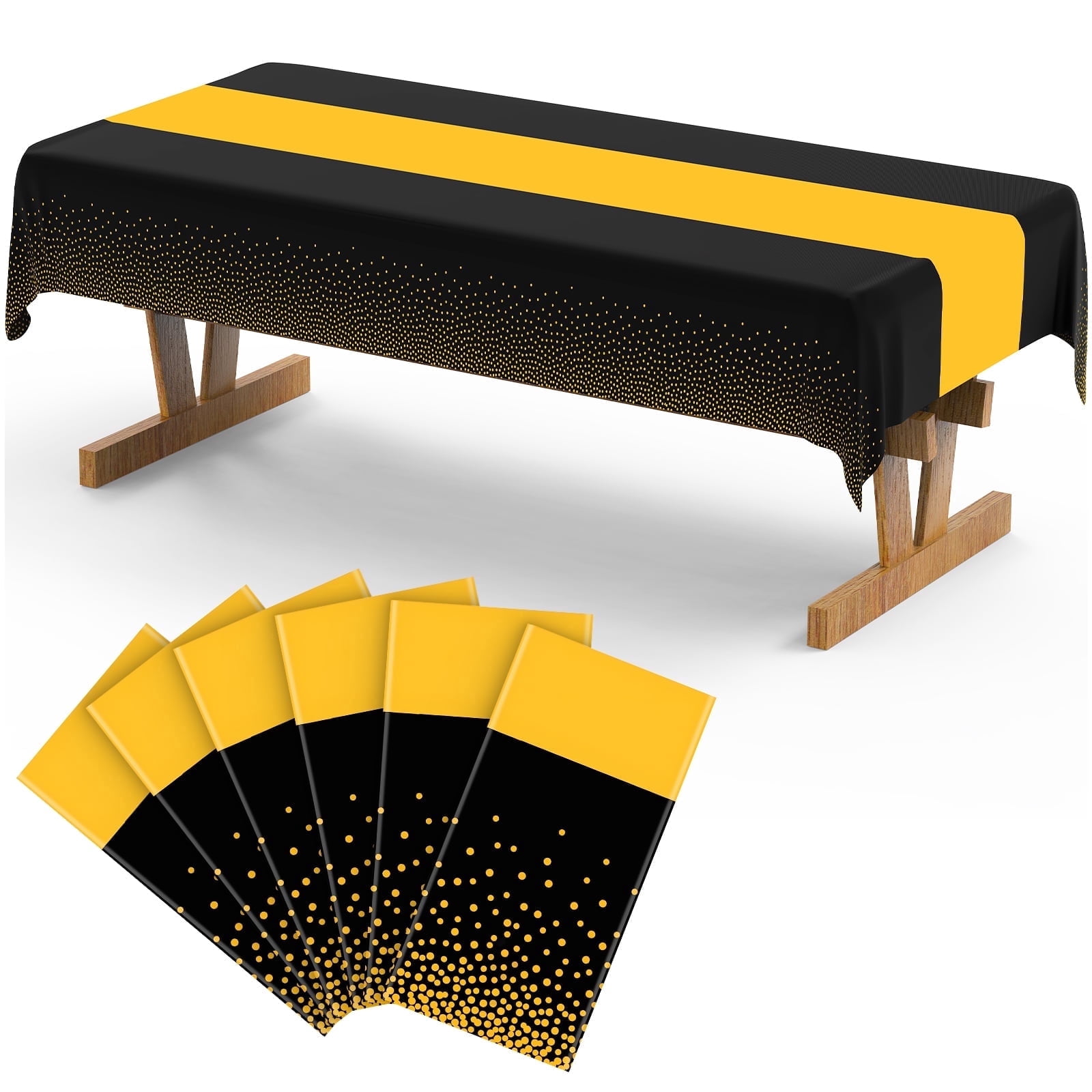 Samhe 54" x 108" 6 Pack Plastic Tablecloth, Black and Gold Disposable ...