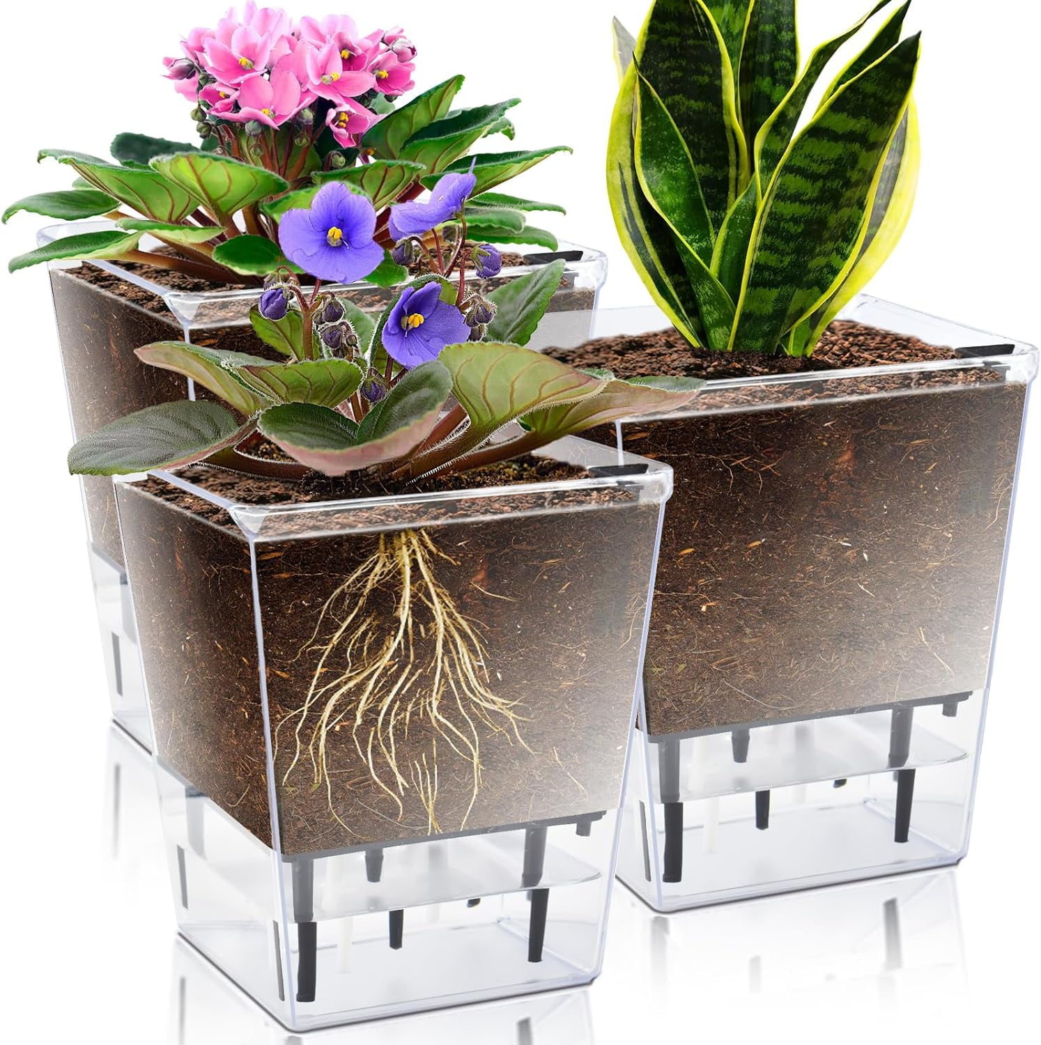 Samhe Self Watering Pots Set, 3 Pack 5 Inch Plastic Self Watering Pots ...