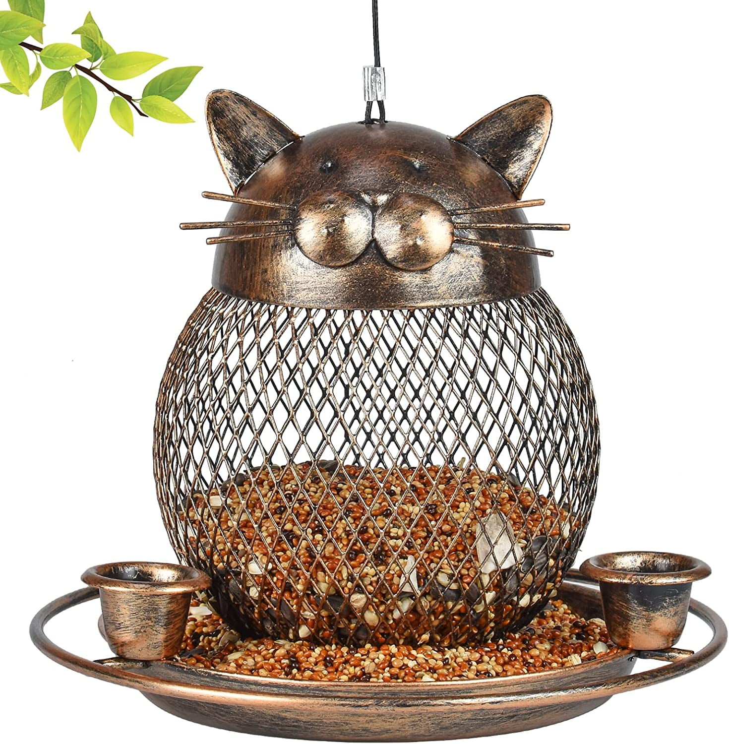 Samhe Metal Cat Shaped Squirrel Proof Bird Feeder, Heavy Duty Copper ...