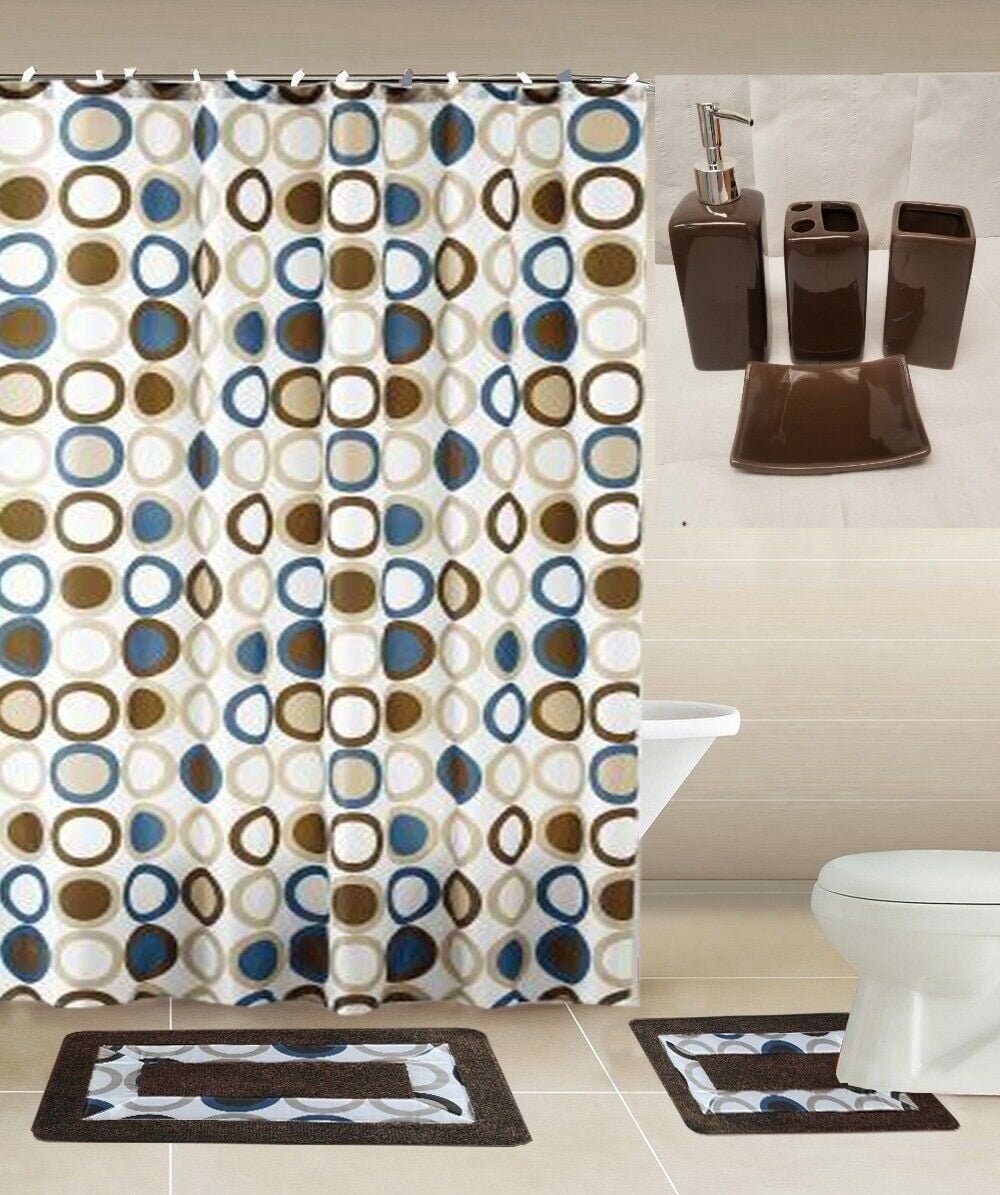 Sami brown Bathroom rug, mat non slip soft shaggy with shower curtain ...