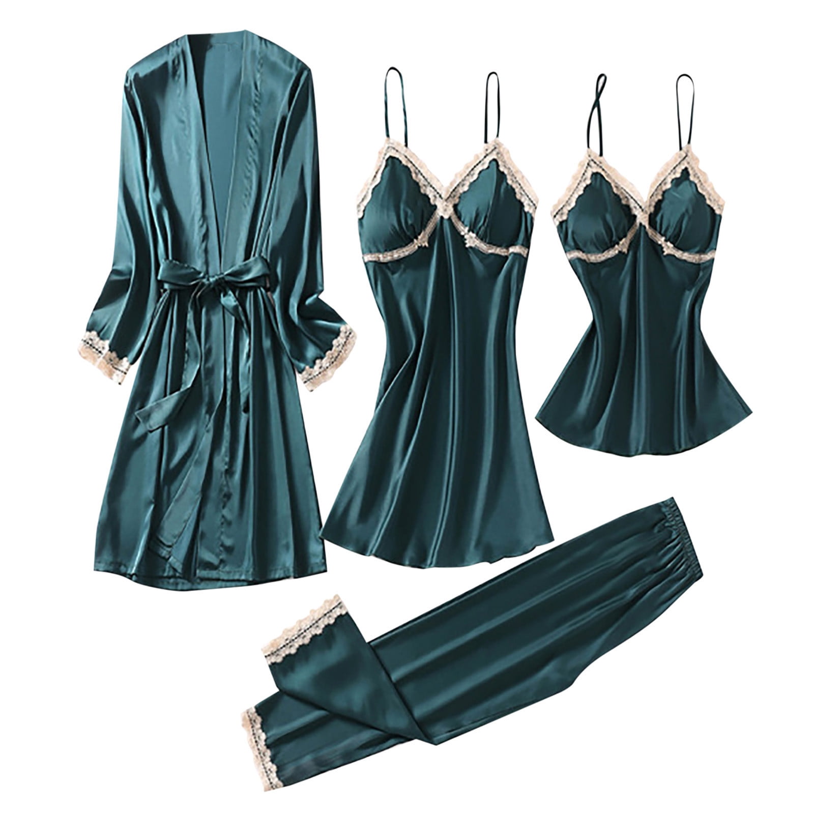 Samickarr 5 Piece Pajama Set For Women Lace Silk Satin Skirt Nightgown ...