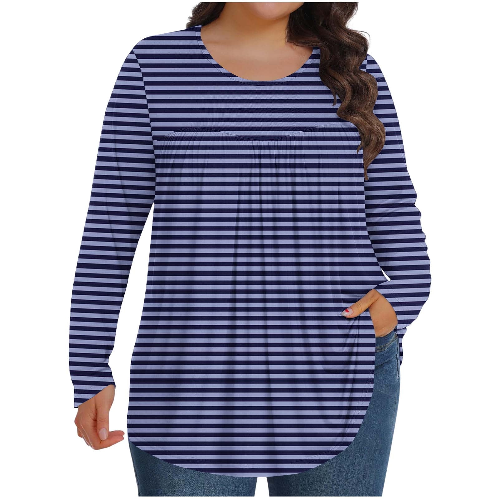 Samickarr Athletic Tops for Women Round Neck Large Size Fold Long ...