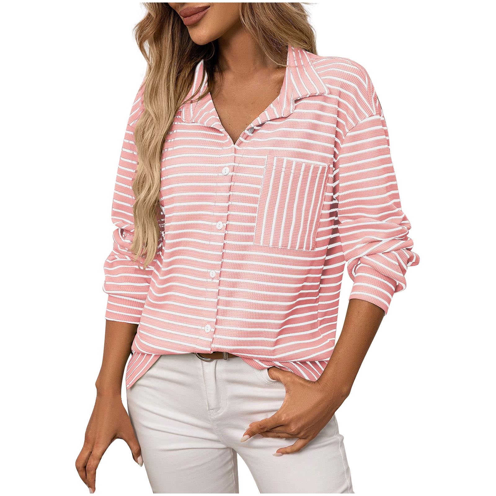 Gswybco Button Down Shirts for Women Striped Long Sleeve Collared ...