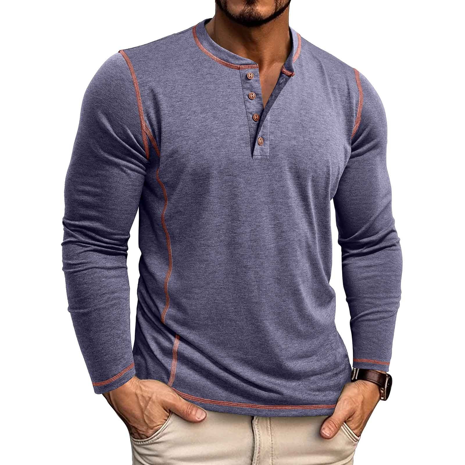Samickarr Henley Shirts For Men Long Sleeve Button Tee Shirts Men's ...