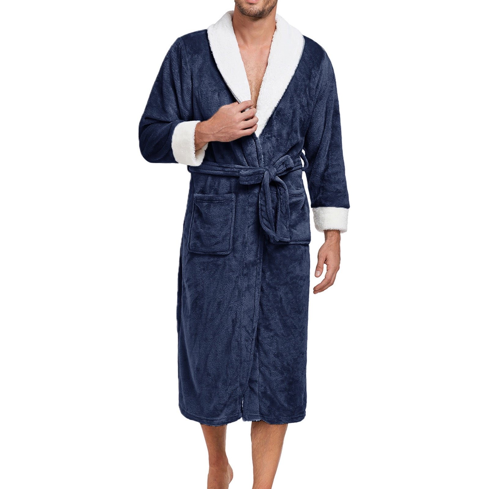 Samickarr Men'S Cotton Robe Bathrobes Lightweight, Elastic Waist Solid ...