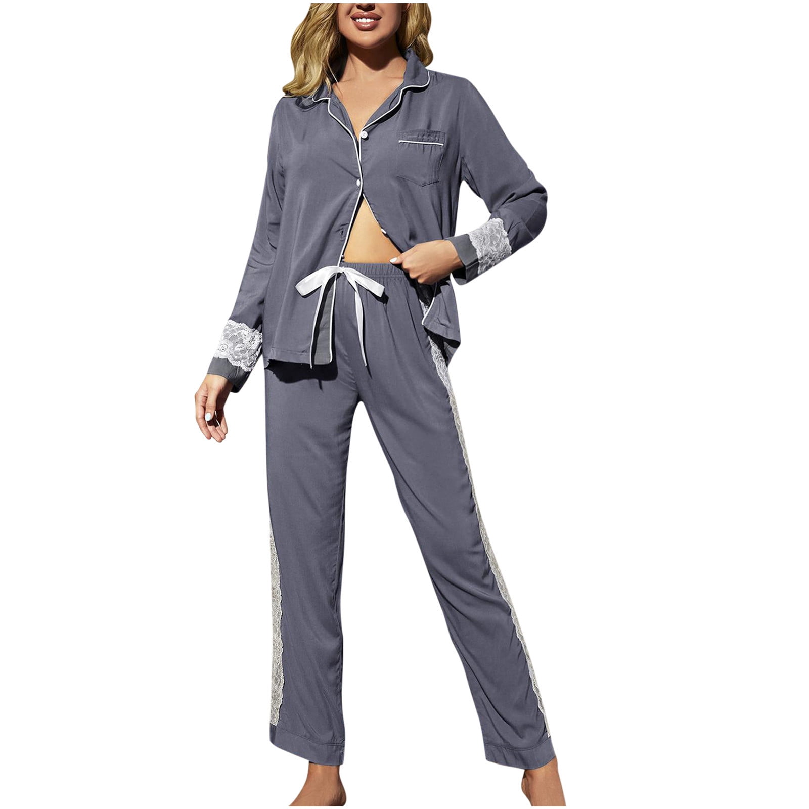Samickarr Pajamas Set For Women 2Pcs Nightwear Sleeping Collar ...