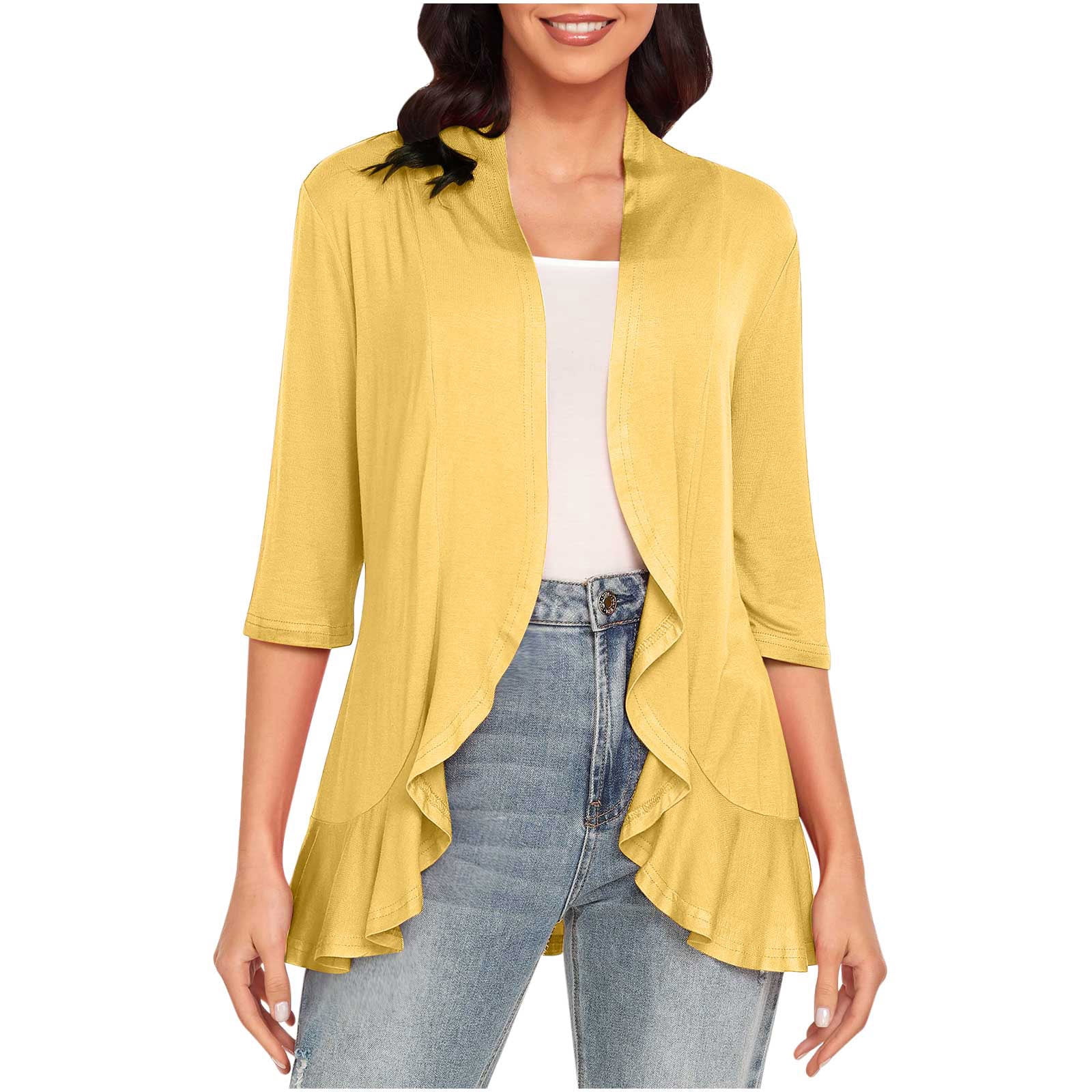 Samickarr Ruffle Cardigans For Women Open Front Cardigan 3/4 Sleeve ...