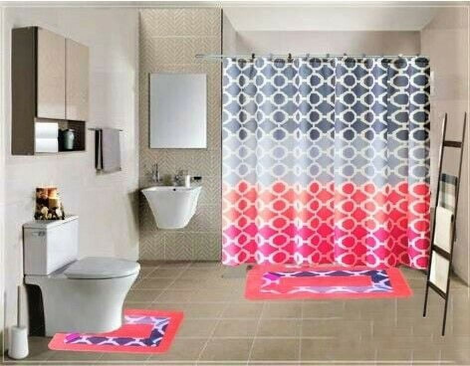 15-Piece Hajar Orange Bathroom Set: Non-Slip Rugs, Fabric Shower ...