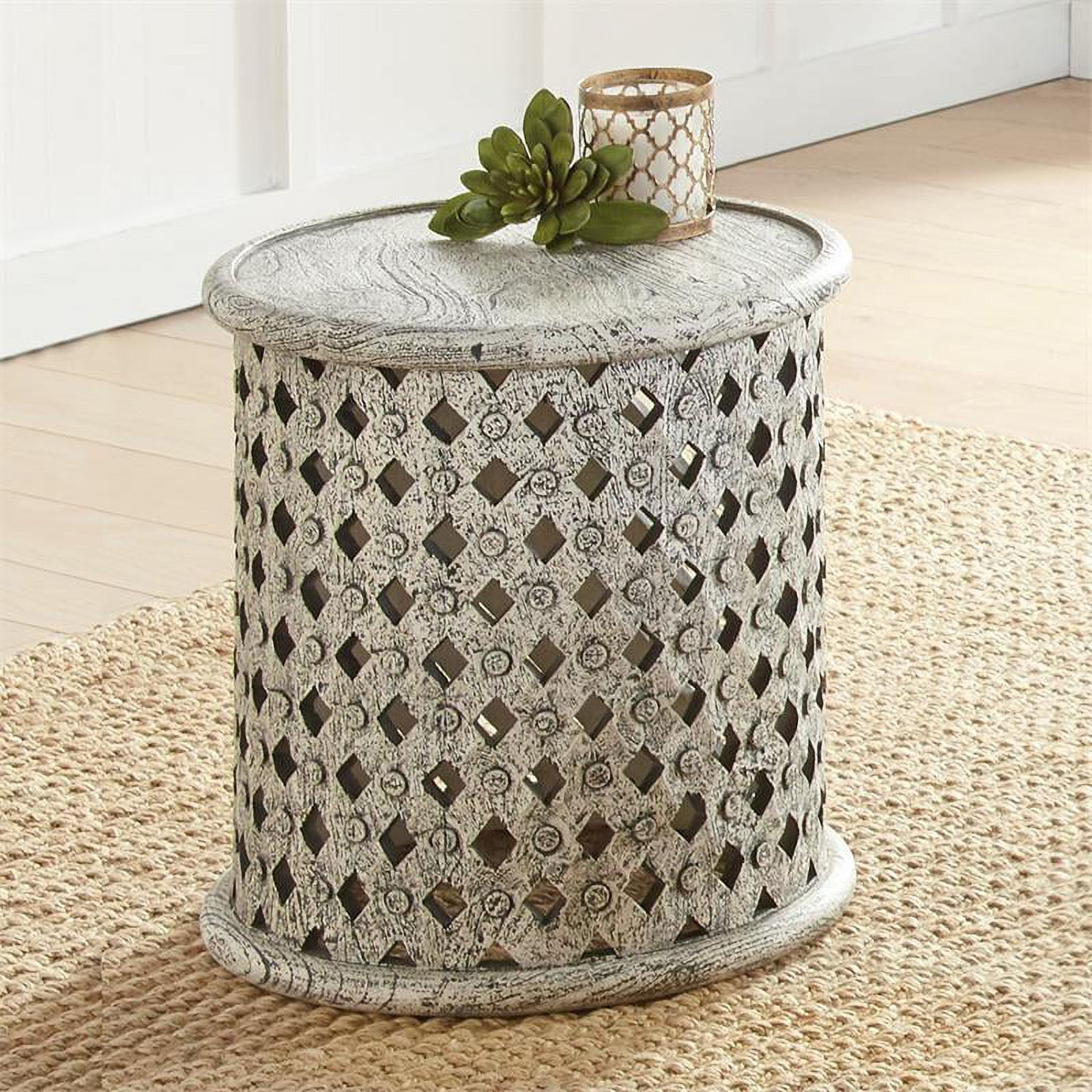 Samir Aged White Alabaster Wood Round End Table - Walmart.com
