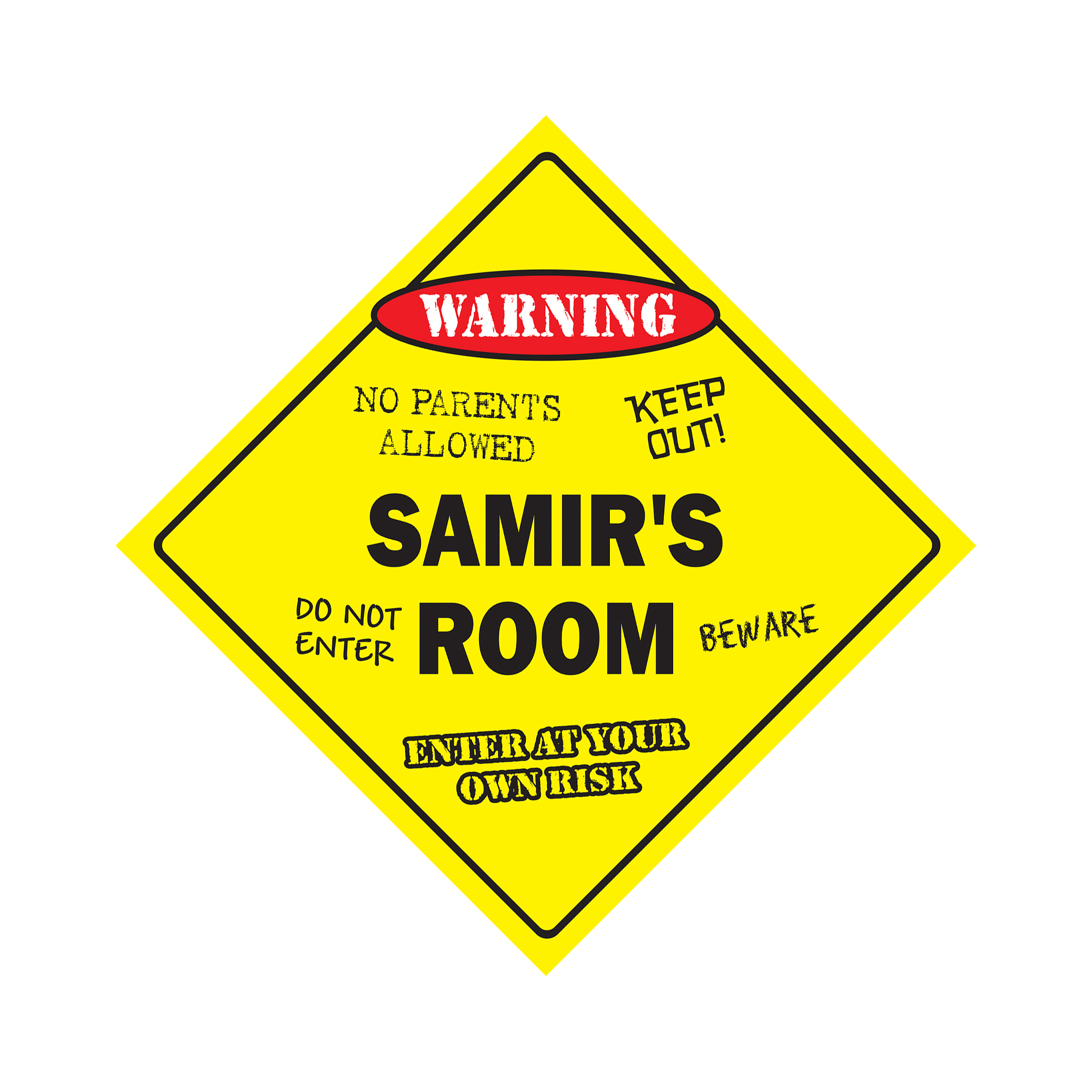 Samir's Room Sign Crossing Zone Xing | Indoor/Outdoor | 17" Tall kids ...