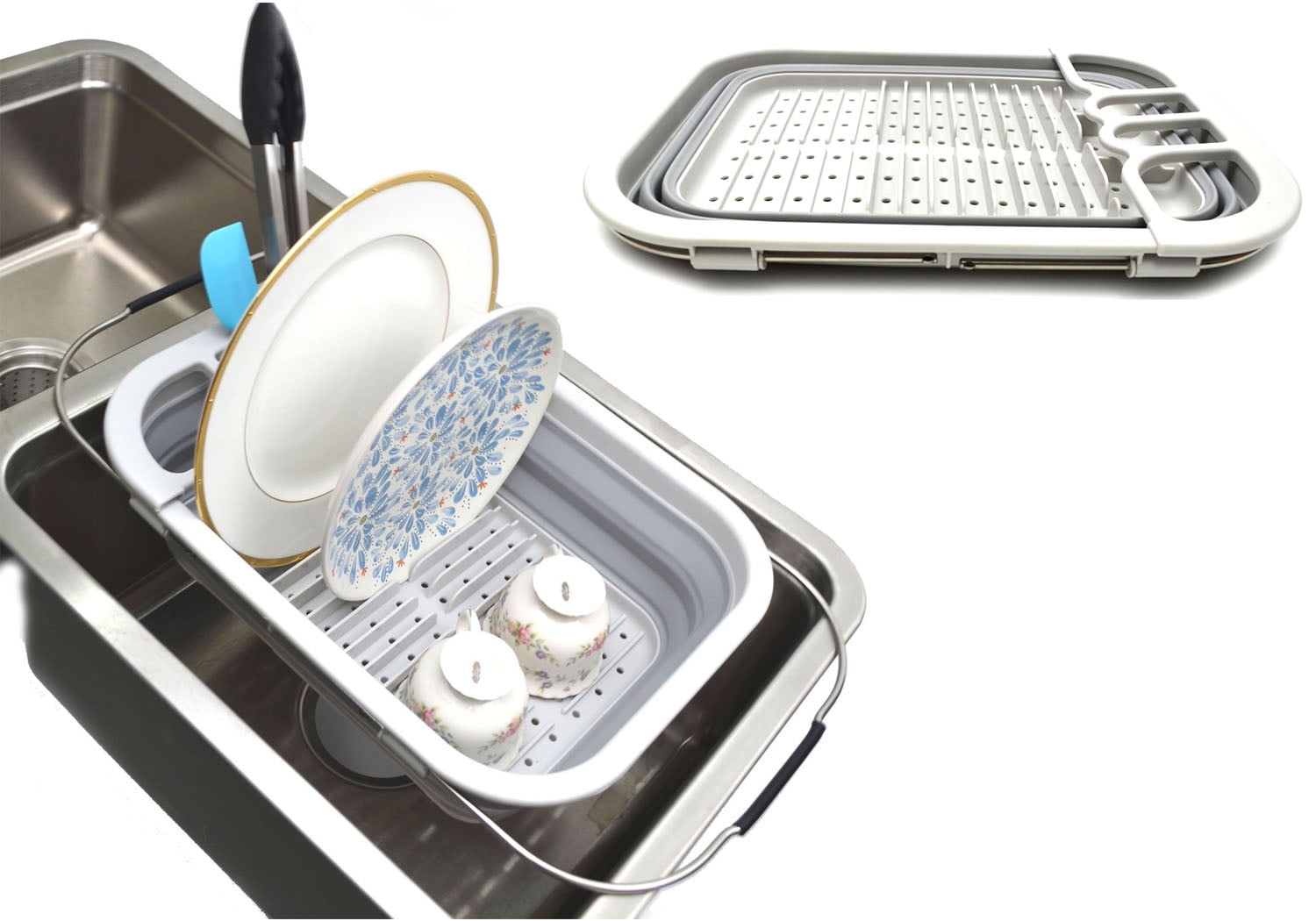 Sammart Expandable & Collapsible Dish Drainer - Foldable Drying Rack ...