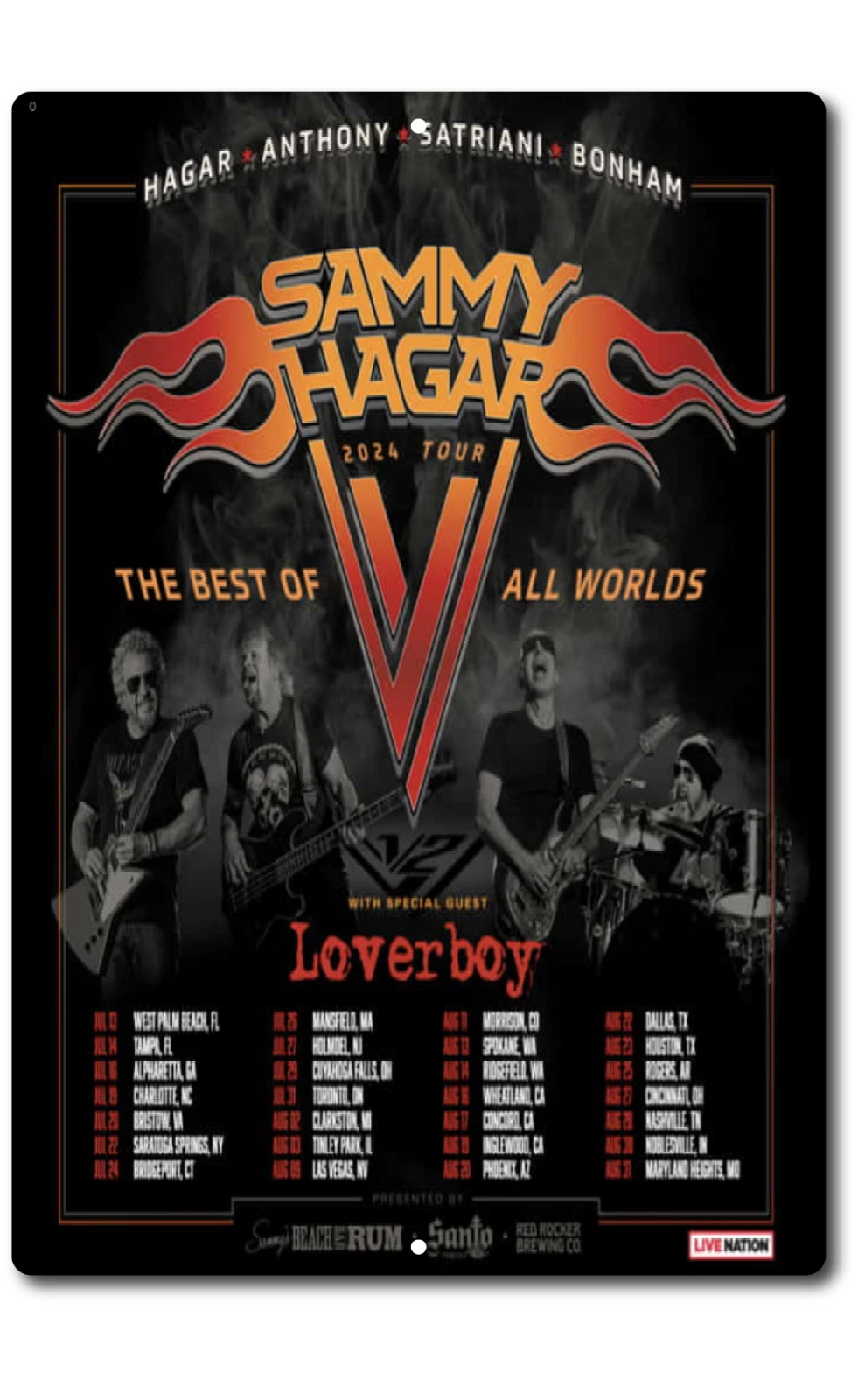Sammy Hagar 2024 Concert Sign Aluminum Metal 8"X12" Garage Man Cave ...