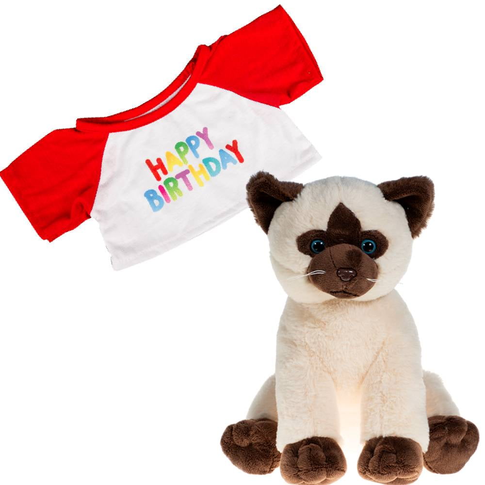 Sammy the Siamese Cat Plush Toy In Happy Birthday T-Shirt with Red ...