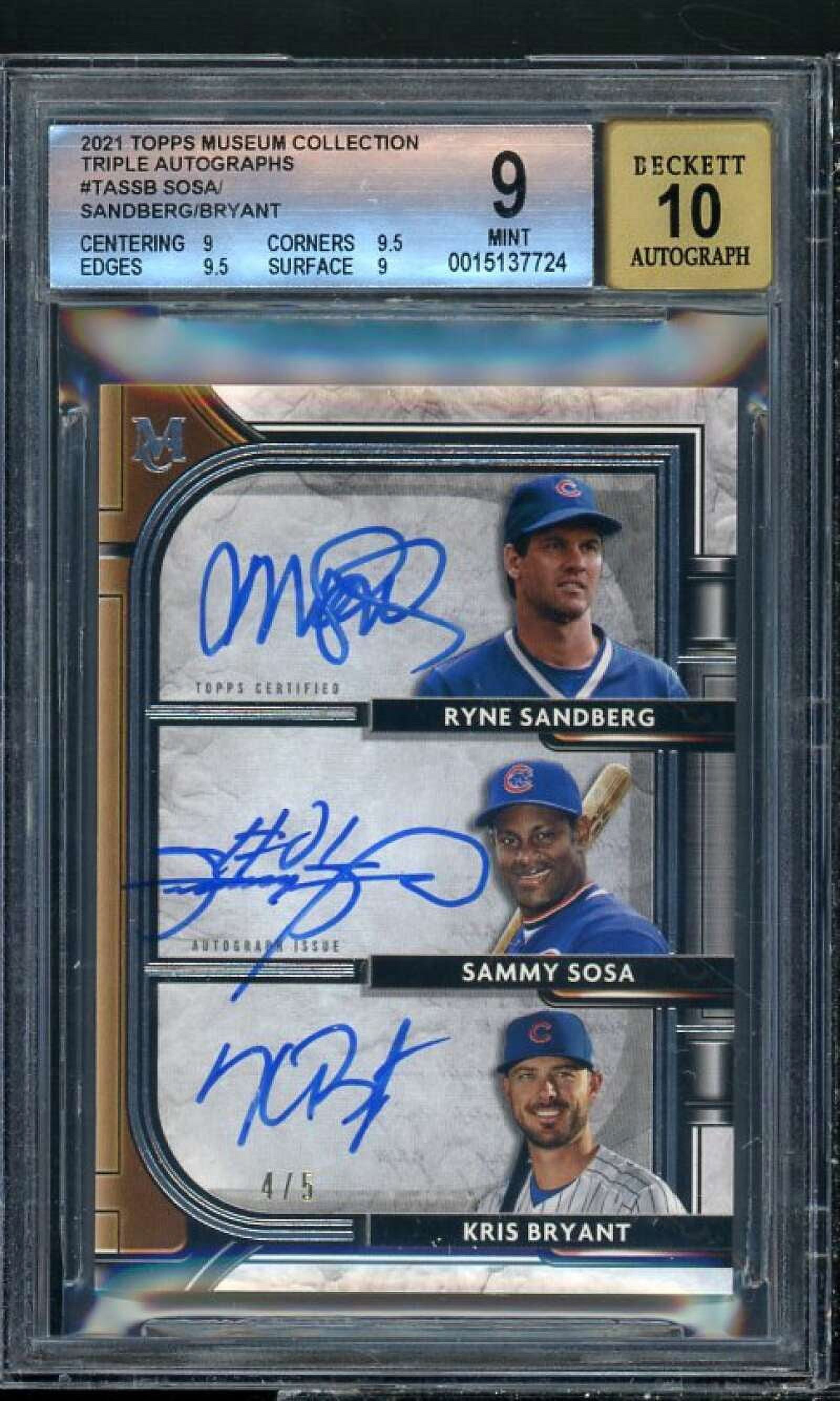 Sammy Sosa/Sandberg/Kris Bryant 2021 Topps Museum Coll Triple Auto #TA ...