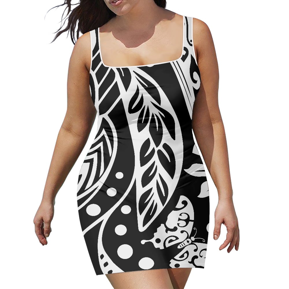 Samoa Tribe Hibiscus Pattern Design Printing Dress Summer Women Short ...