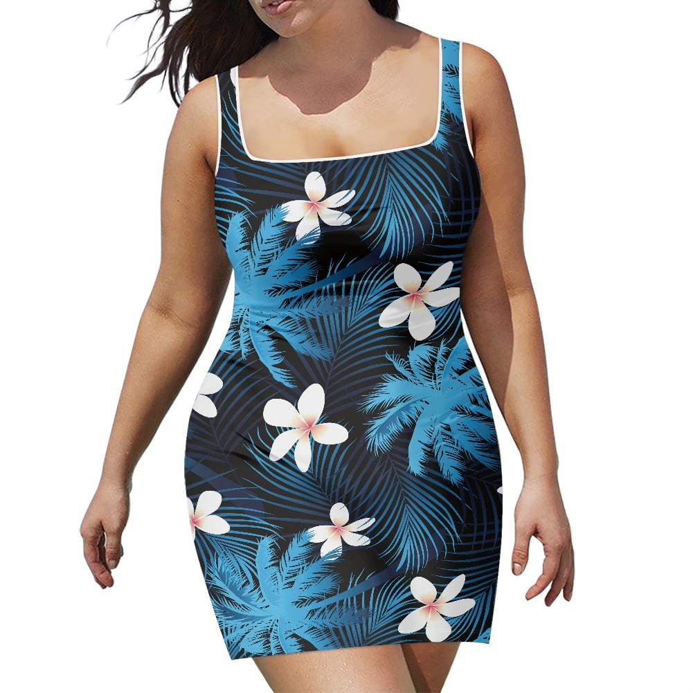 Samoa Tribe Hibiscus Pattern Design Printing Dress Summer Women Short ...