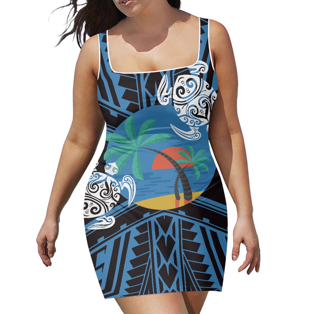 Samoa Tribe Hibiscus Pattern Design Printing Dress Summer Women Short ...