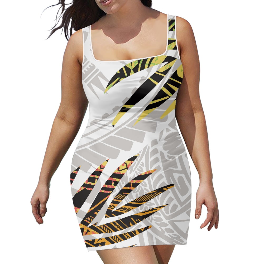 Samoa Tribe Hibiscus Pattern Design Printing Dress Summer Women Short ...