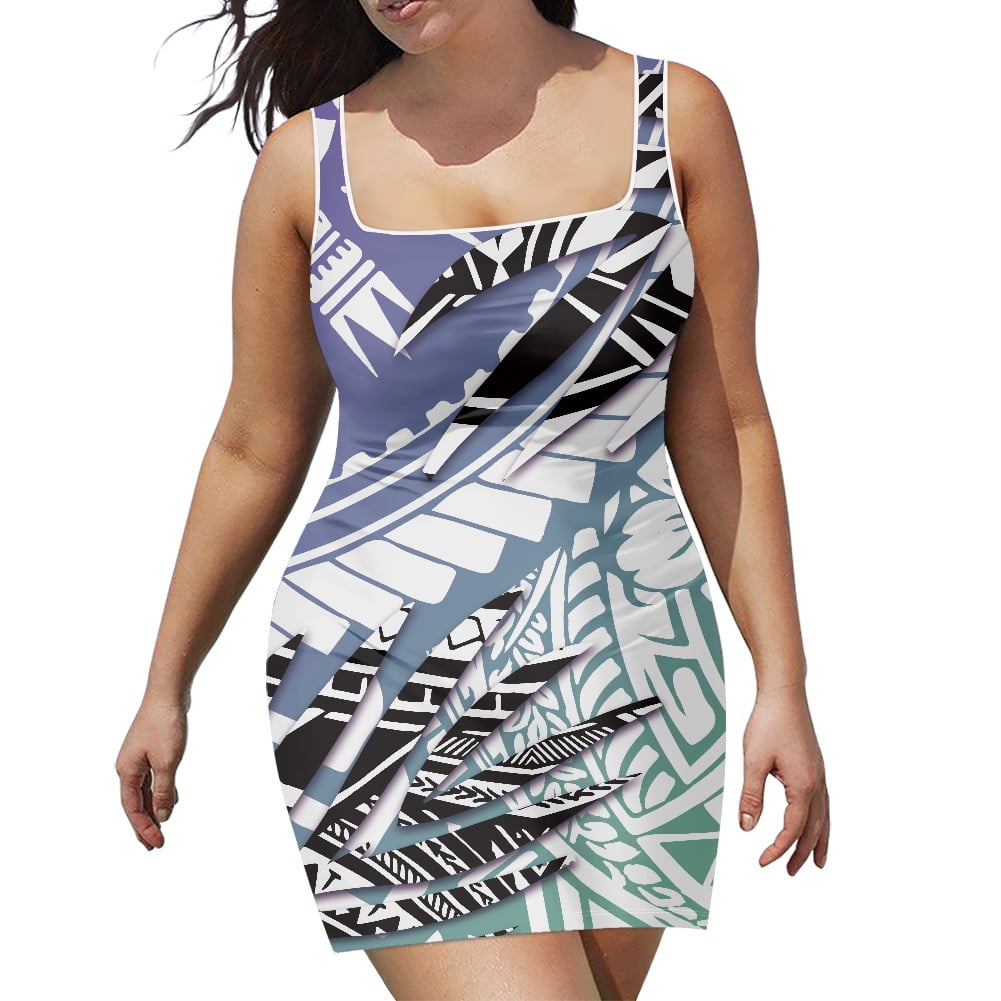 Samoa Tribe Hibiscus Pattern Design Printing Dress Summer Women Short ...