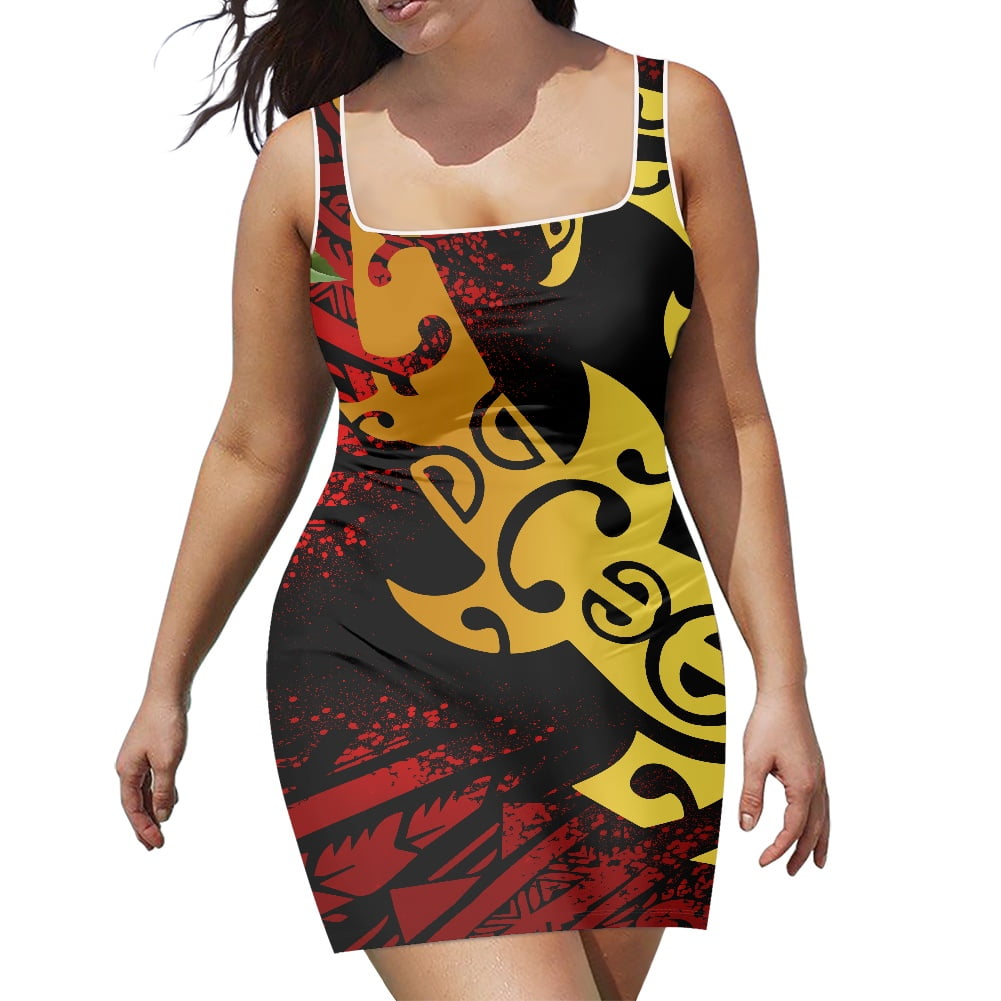 Samoa Tribe Hibiscus Pattern Design Printing Dress Summer Women Short ...