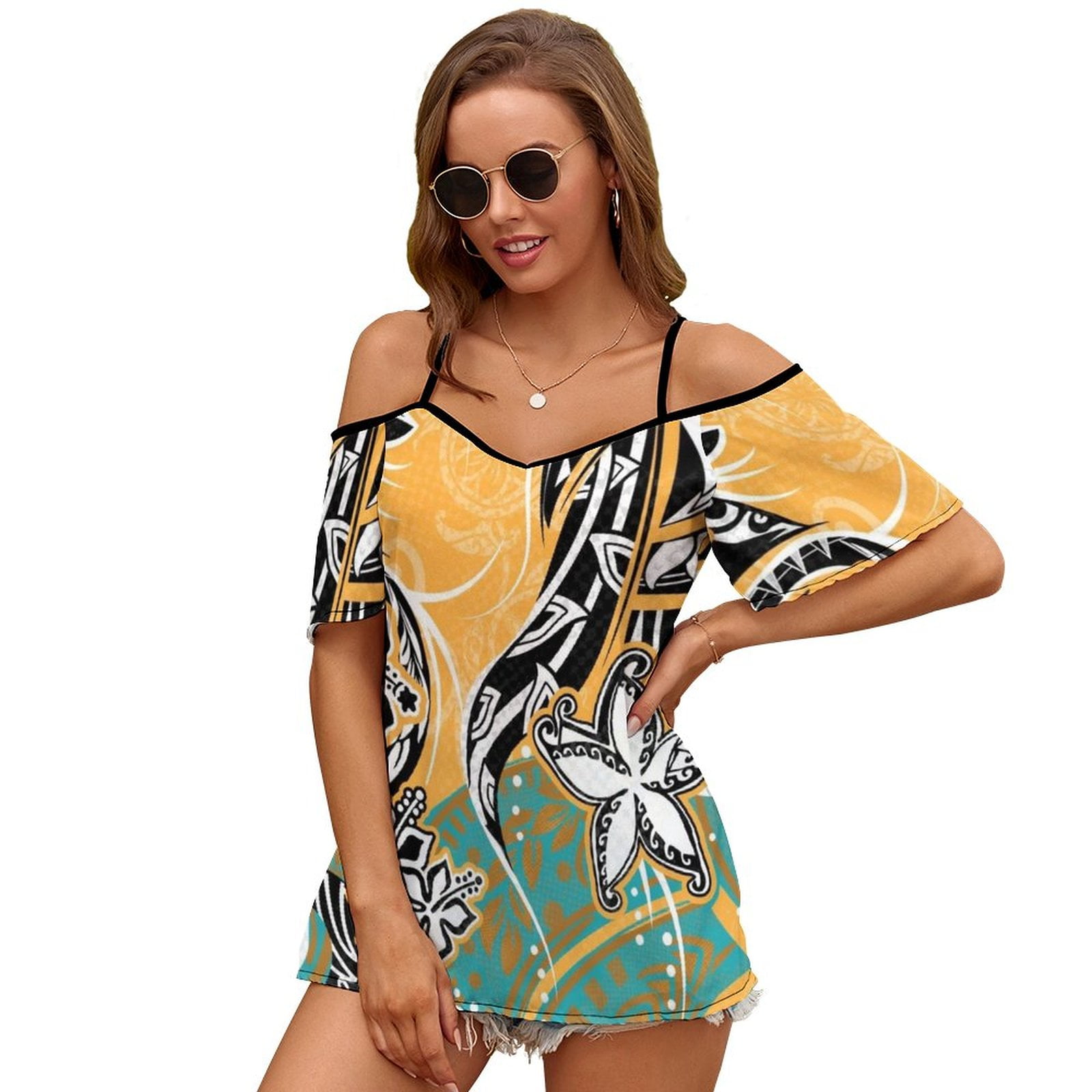 Samoan Floral Tapa Print New Fashion Zip Off Shoulder Top Short-Sleeve ... Samoan Floral Tapa Print New Fashion Zip Off Shoulder Top Short-Sleeve ...