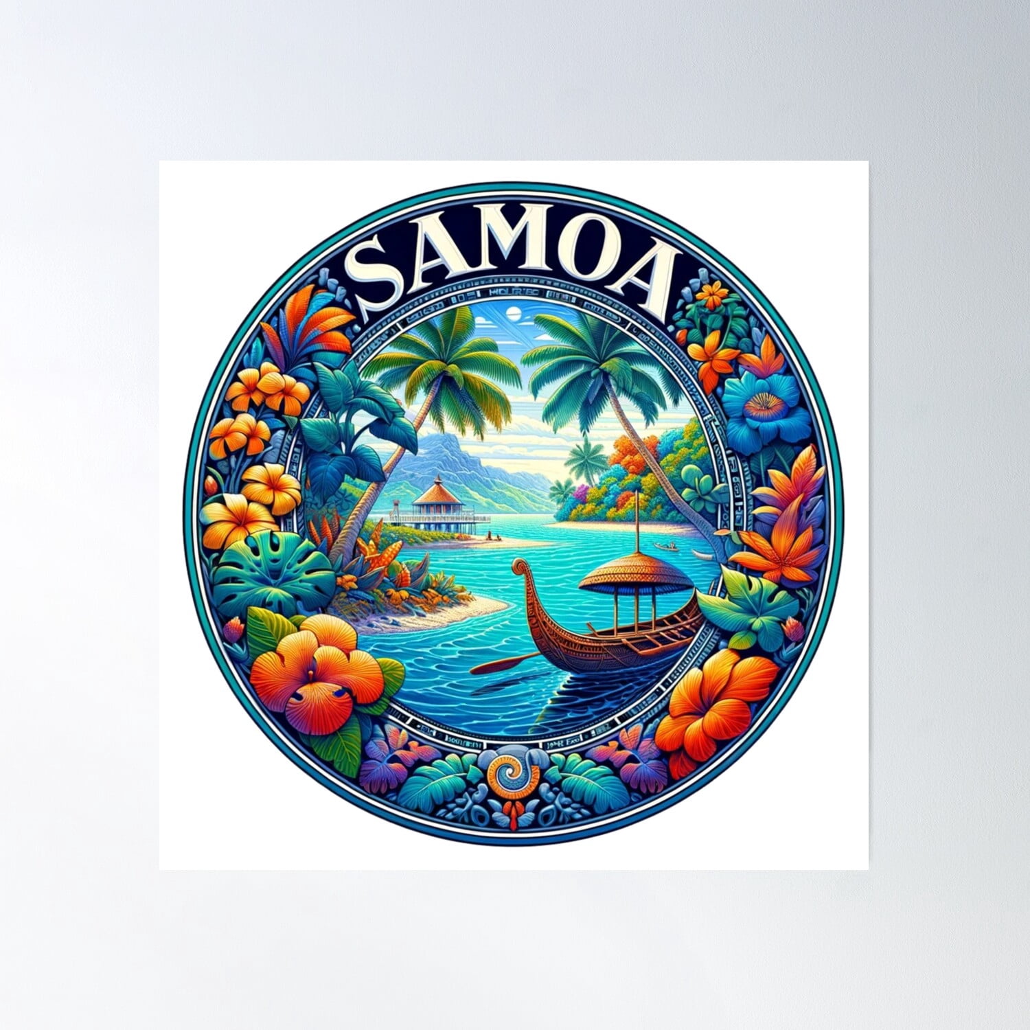 Samoan Paradise Emblem Poster Wall Art, Modern Wall Decor, 16x16 ...