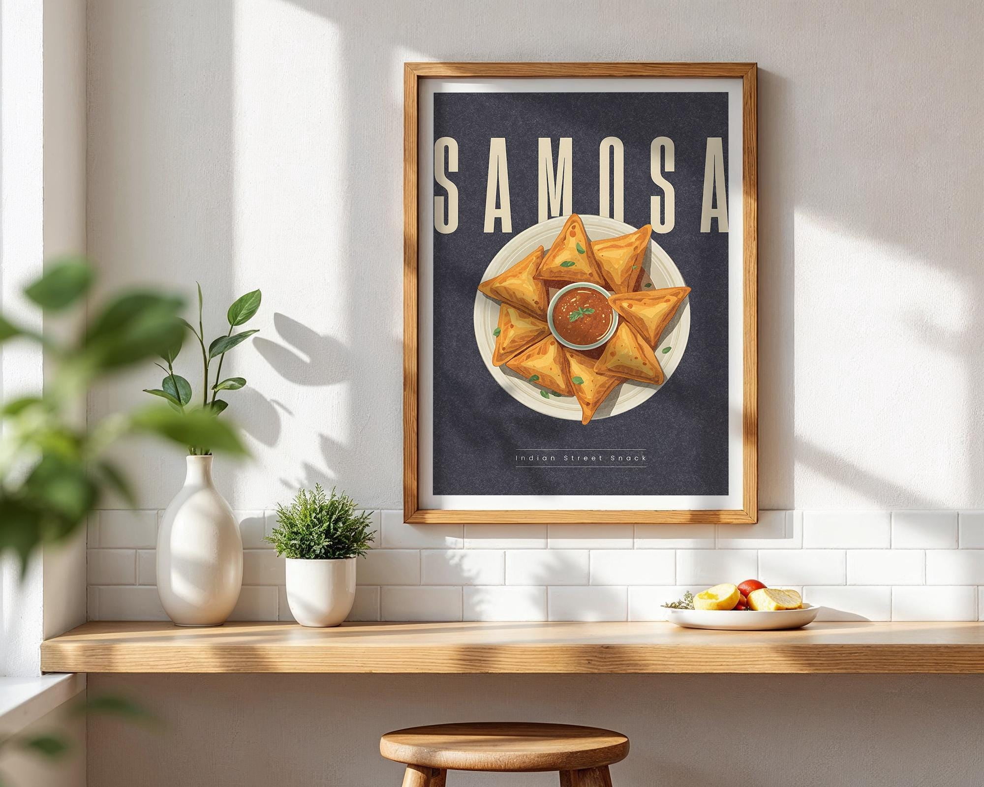 Samosa Print, Food Wall Art, Kitchen Poster, Desi Wall Art, Kitchen ...