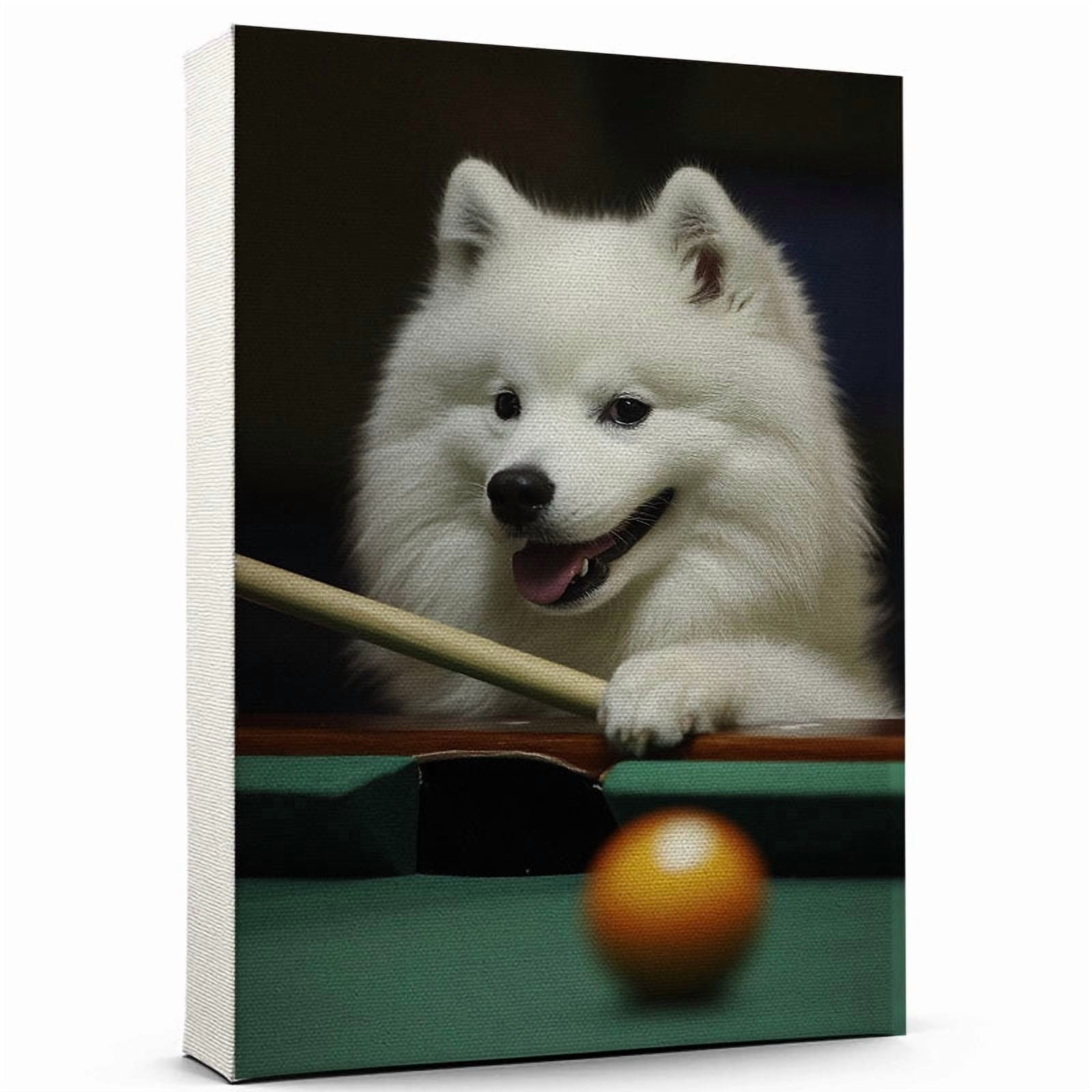 Samoyed Cute Dog Billiards Canvas Canvas – Retro Samoyed Dog Batter in ...