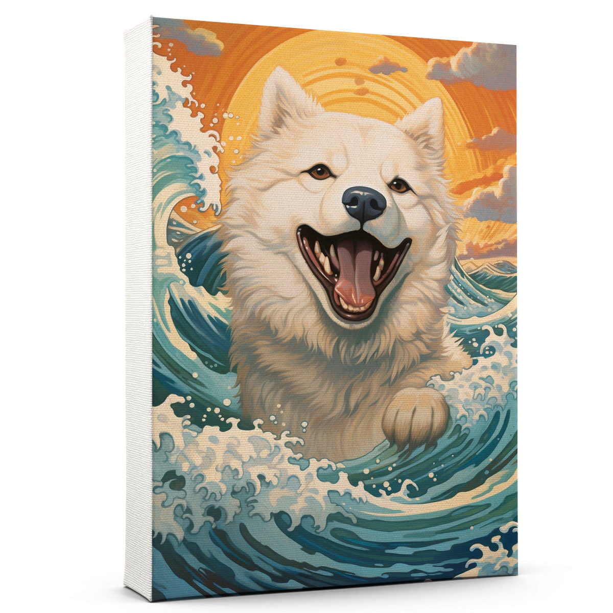 Samoyed Dog With Great Wave Japanese Wall Art poster paintings for wall decorations Print Ocean ...