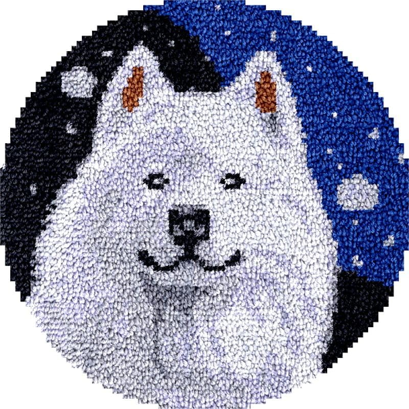 Samoyed Dog Latch Hook Round Rug Kits Set for Starter Crochet Hook ...