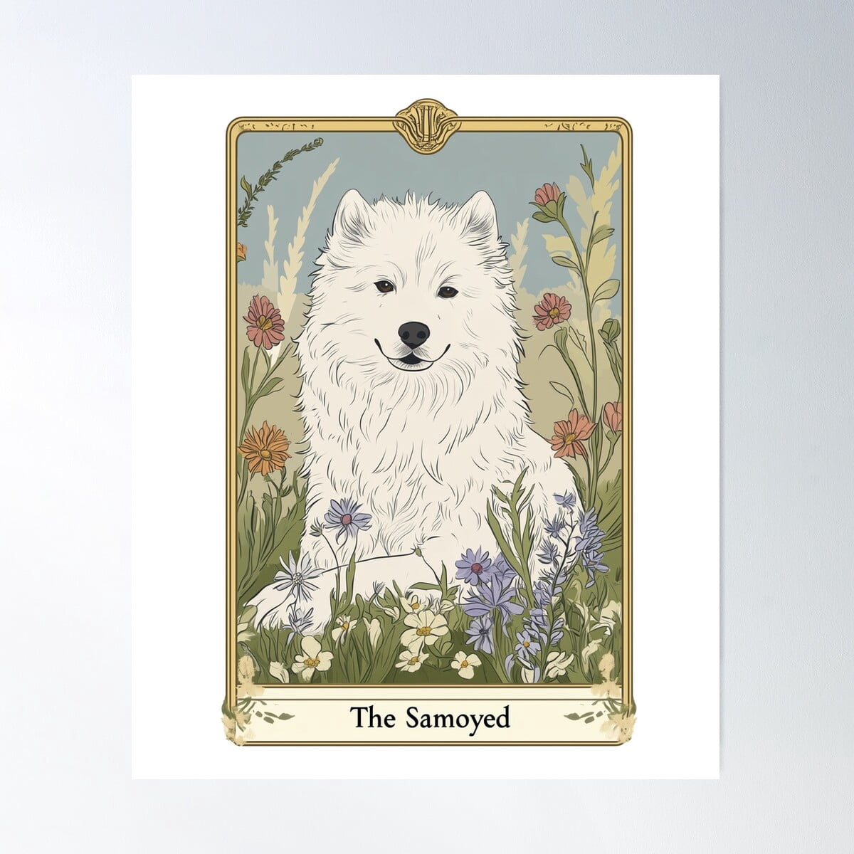 Samoyed Dog Tarot Card Poster Wall Art, Modern Wall Decor For Living ...