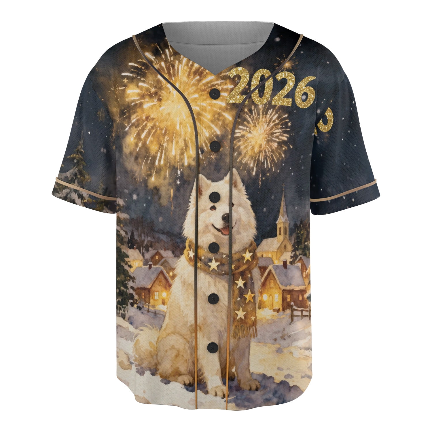 Samoyed Happy New Year 2026 with Fireworks on New Year's Eve All Over ...