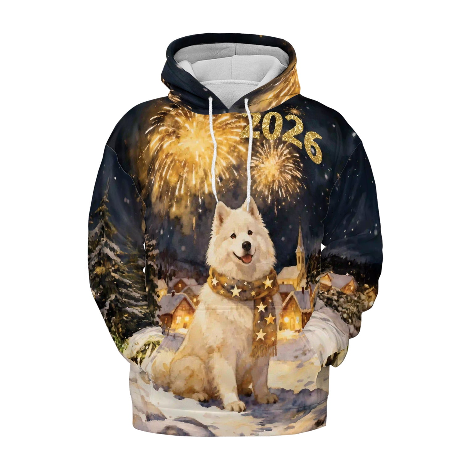 Samoyed Happy New Year 2026 with Fireworks on New Year's Eve All Over ...