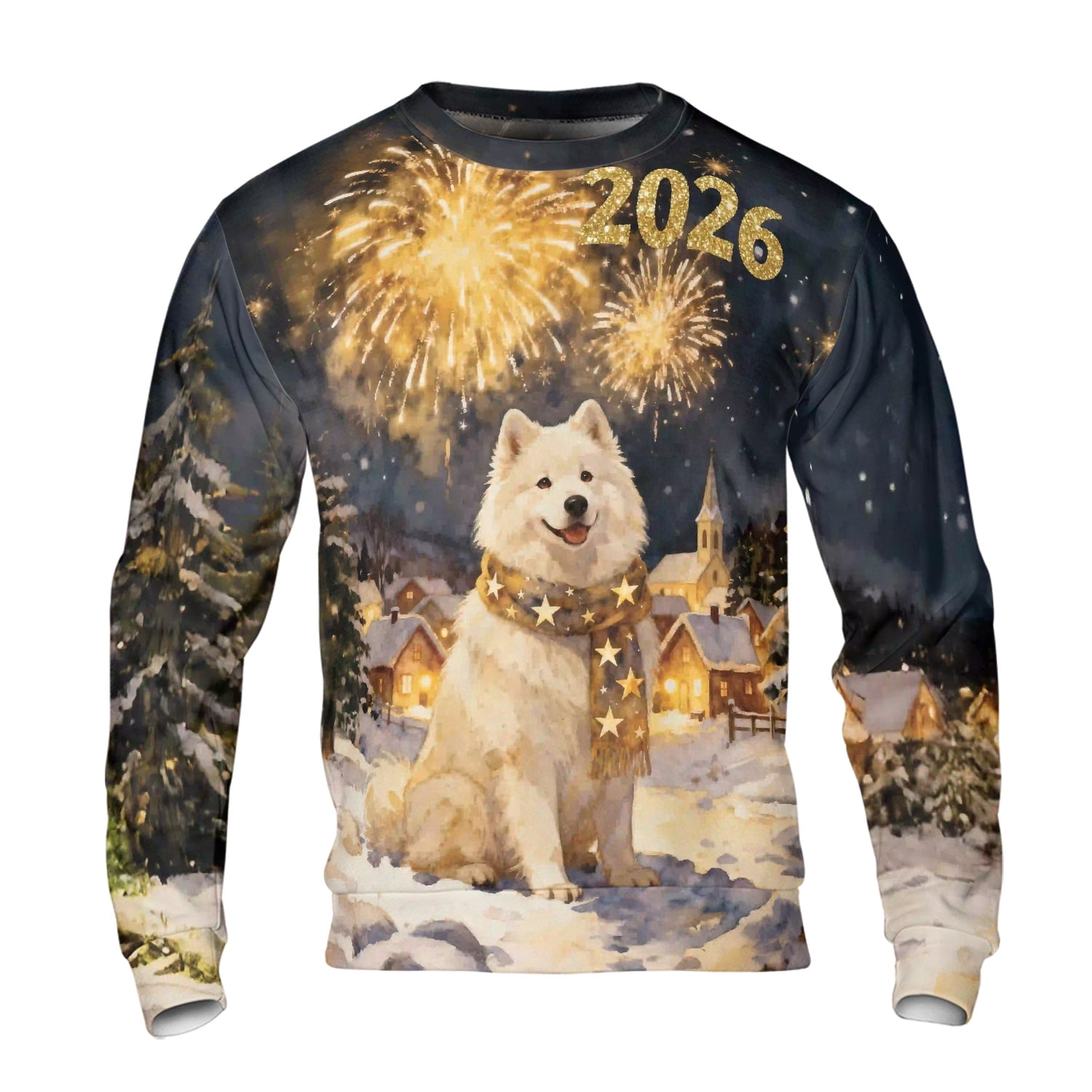 Samoyed Happy New Year 2026 with Fireworks on New Year's Eve All Over ...