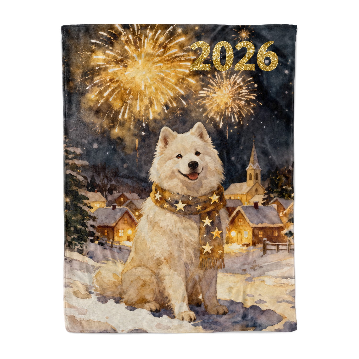 Samoyed Happy New Year 2026 with Fireworks on New Year's Eve Cozy ...