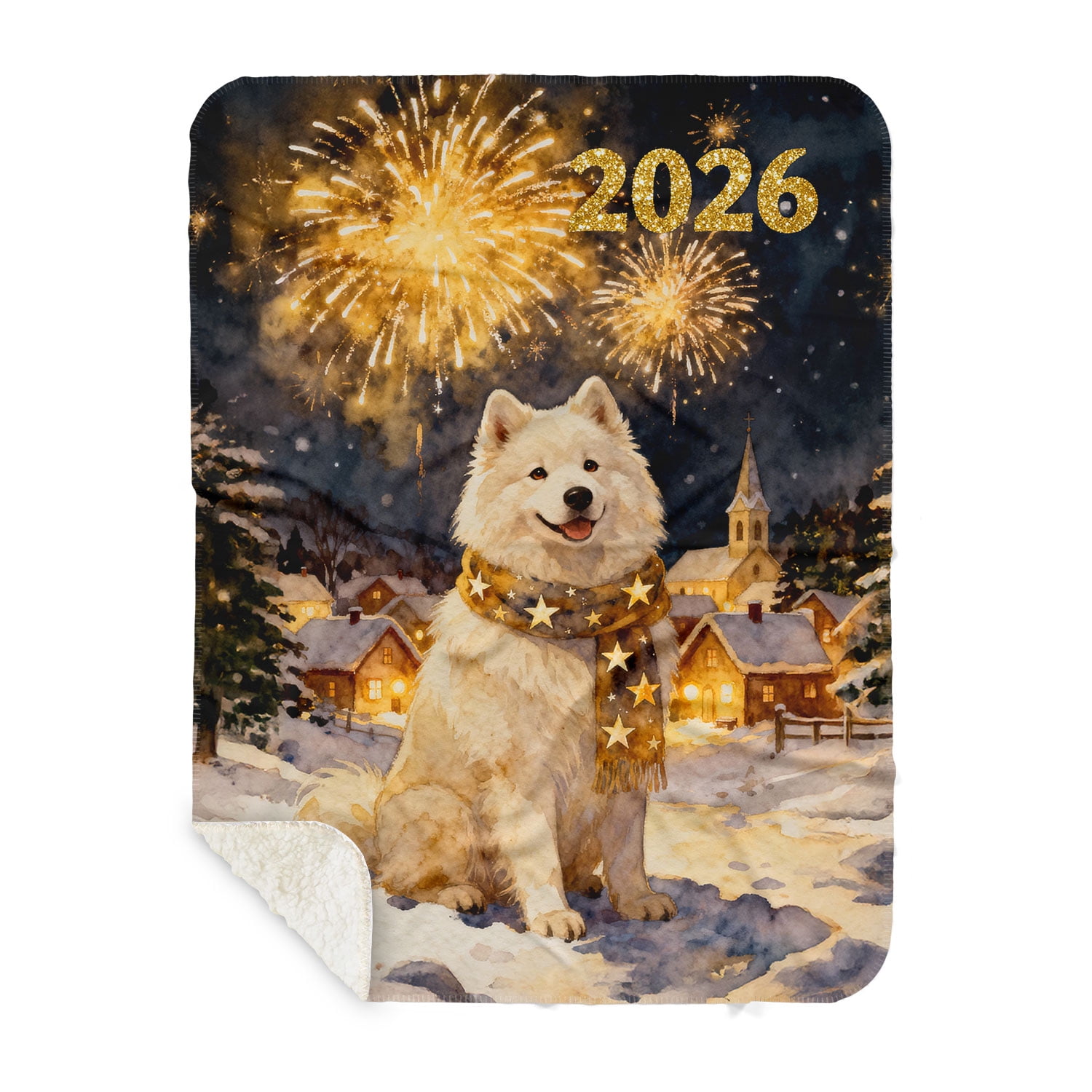 Samoyed Happy New Year 2026 with Fireworks on New Year's Eve Cozy ...