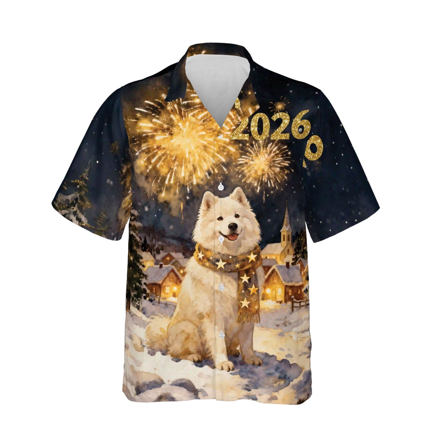 Samoyed Happy New Year 2026 with Fireworks on New Year's Eve Hawaiian ...