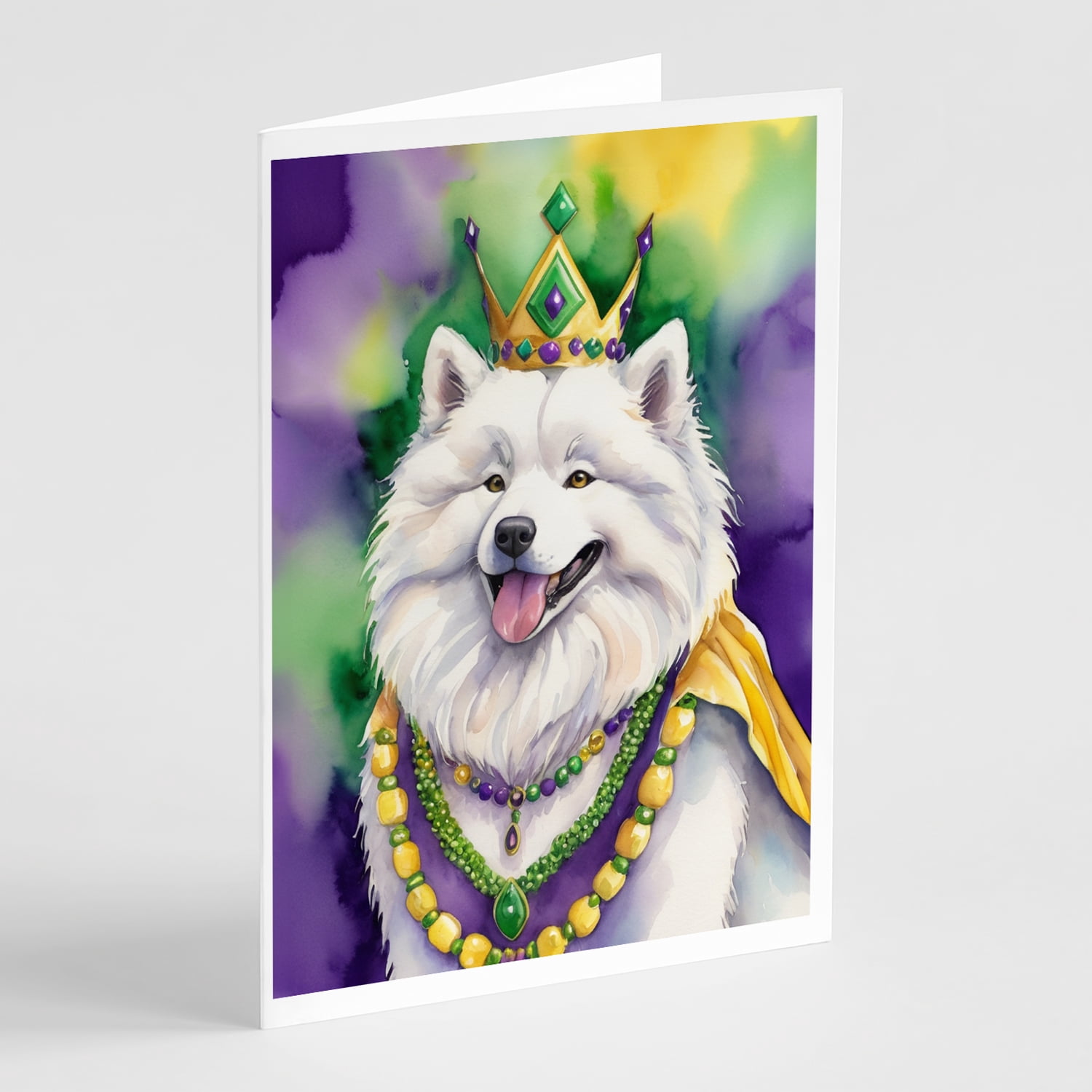 Samoyed King of Mardi Gras Greeting Cards Pack of 8 7 in x 5 in ...