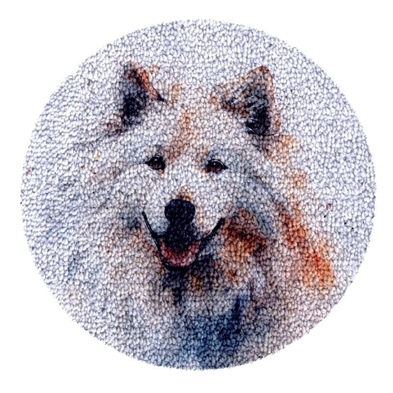 Samoyed Round Latch Hook Rug Kits Set for Starter Crochet Hook Cushion ...